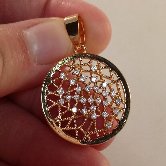Jewelry | 18k Yellow Gold Filled Carved Web Diamond Zircon Necklace ...